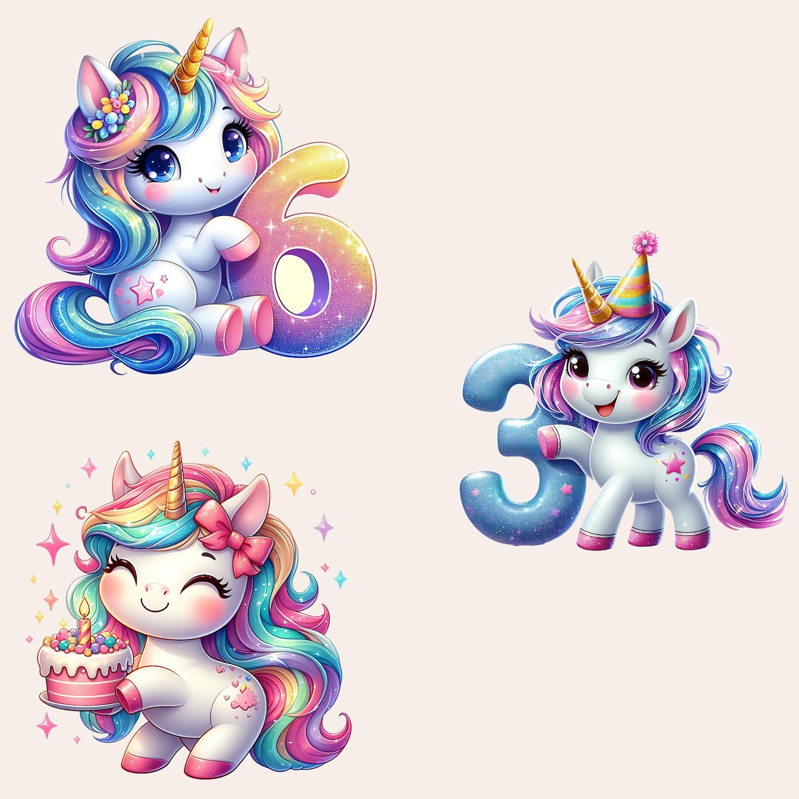 19 Birthday Unicorn Clipart, Cute Baby Unicorn PNG, Birthday Unicorn ...
