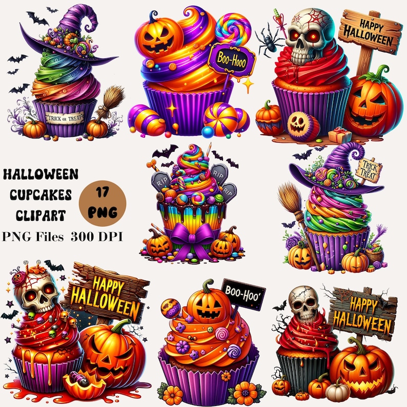 17 Halloween Cupcakes Clipart, Happy Halloween PNG, Sweet Spooky ...