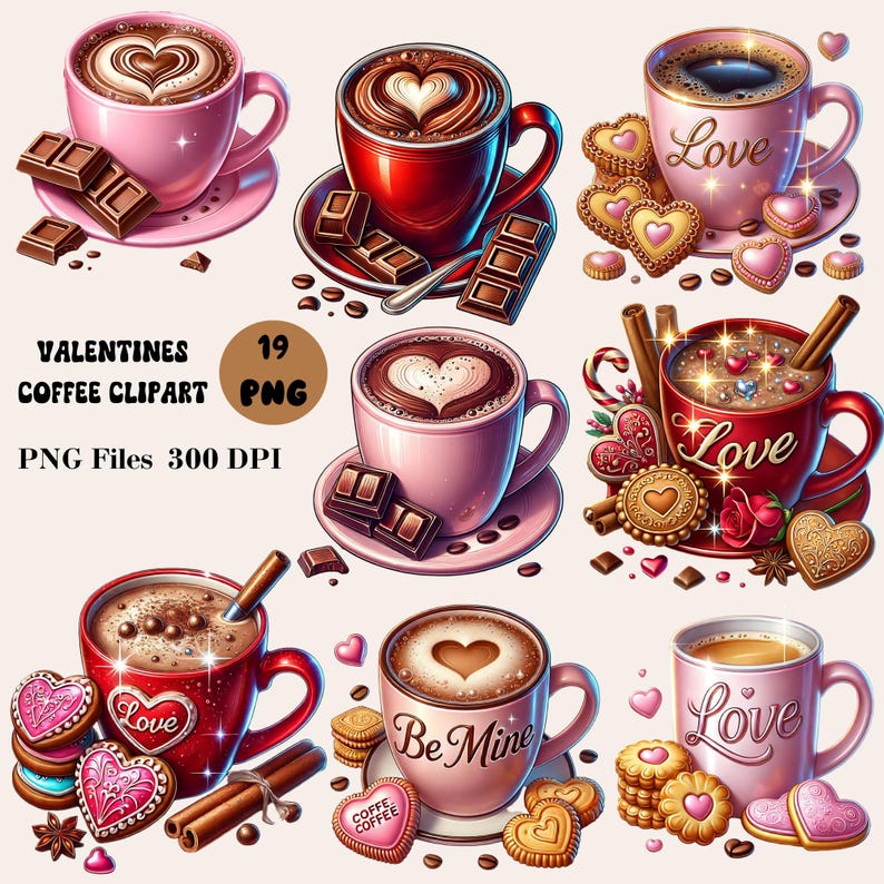 19 Valentines Coffee Clipart, Valentines Coffee Lover Clipart, Cute ...