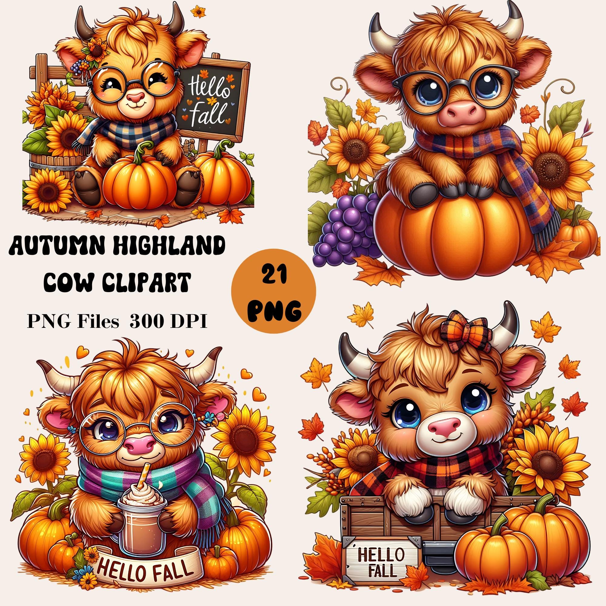 21 Autumn Highland Cows Clipart, Fall Highland Cow PNG, Hello Fall ...