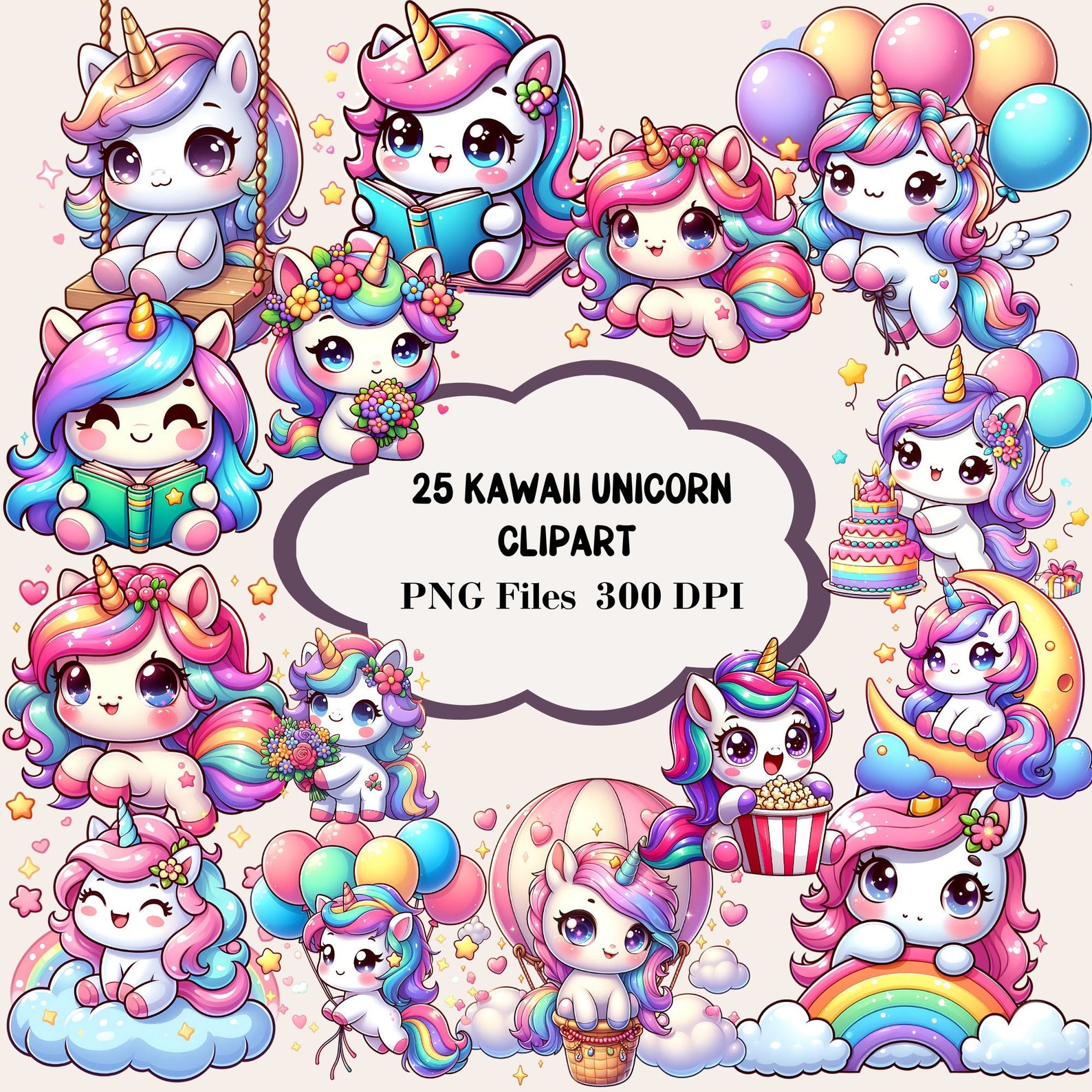 25 Kawaii Unicorn Clipart, Cute Kawaii Unicorn PNG, Baby Unicorn PNG ...
