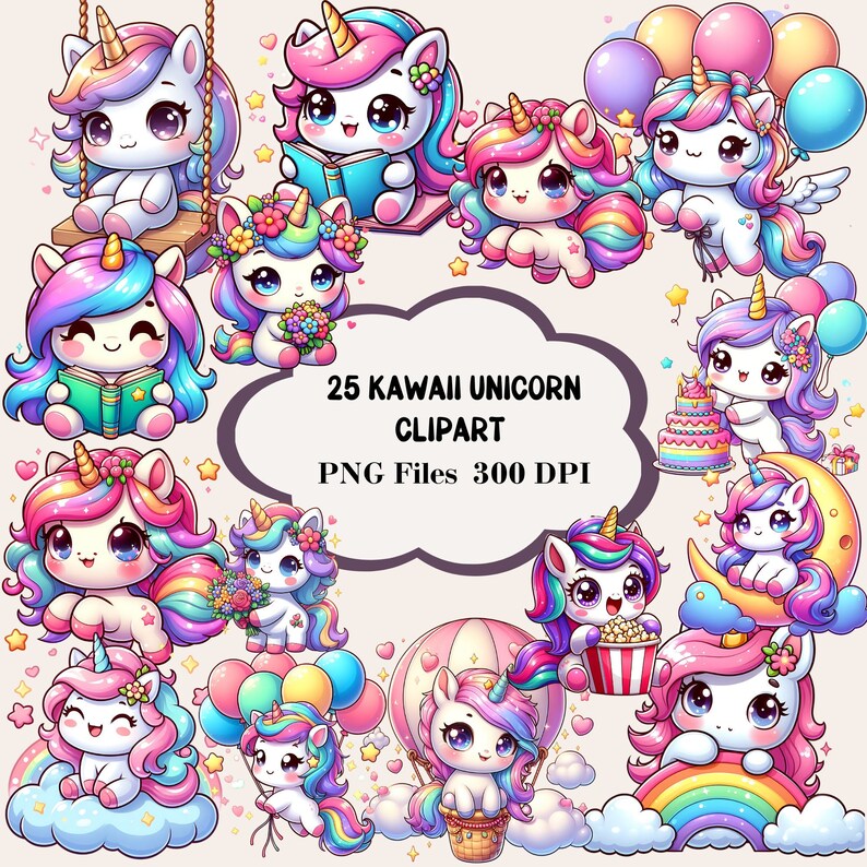 25 Kawaii Unicorn Clipart, Cute Kawaii Unicorn PNG, Baby Unicorn PNG ...