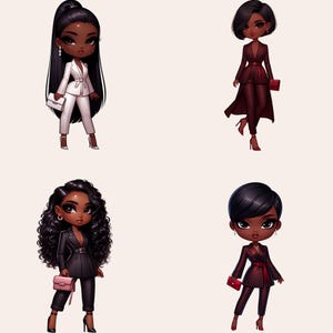 26 Stylish Chibi Girl Clipart, Black Chibi Girl Clipart, Chibi Girl PNG ...