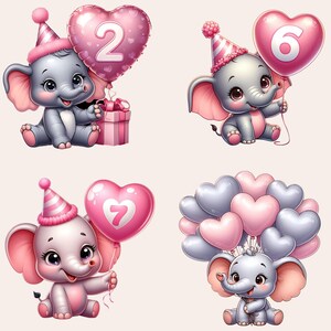 23 Birthday Elephant Clipart, Pink Elephant Clipart, Cute Elephant With ...