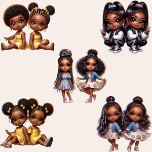35 Twin Chibi Girl Clipart, Black Chibi Girl Clipart, Afro American ...