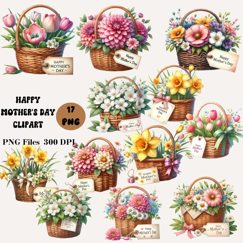 17 Happy Mother's Day Clipart, Mother's Day Flower Basket Clipart, Best ...
