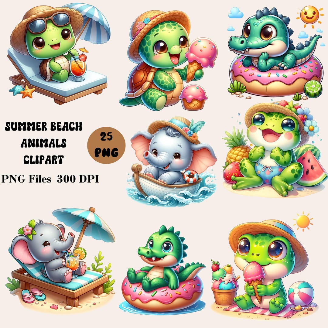 Summer Beach Animals Clipart, Summer Animals PNG, Summer Clipart Bundle ...