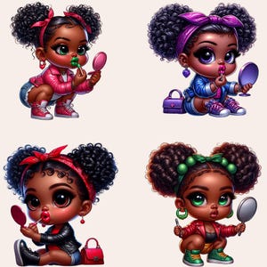 25 Cute Chibi Girl Clipart, Black Chibi Girl Clipart, Afro American ...
