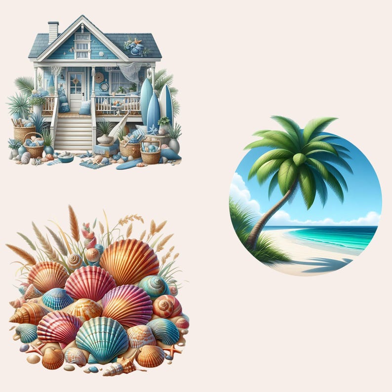 25 Summer Beach Clipart, Nautical Ocean Clipart, Beach Day PNG Bundle ...