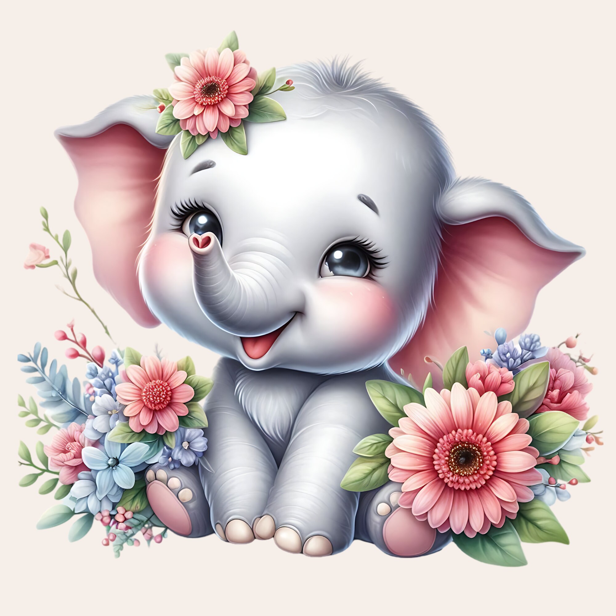 9 Elephant With Flowers Clipart, Baby Elephant PNG, Elephant Baby ...