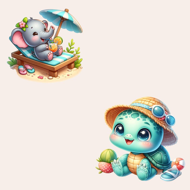 Summer Beach Animals Clipart, Summer Animals PNG, Summer Clipart Bundle ...