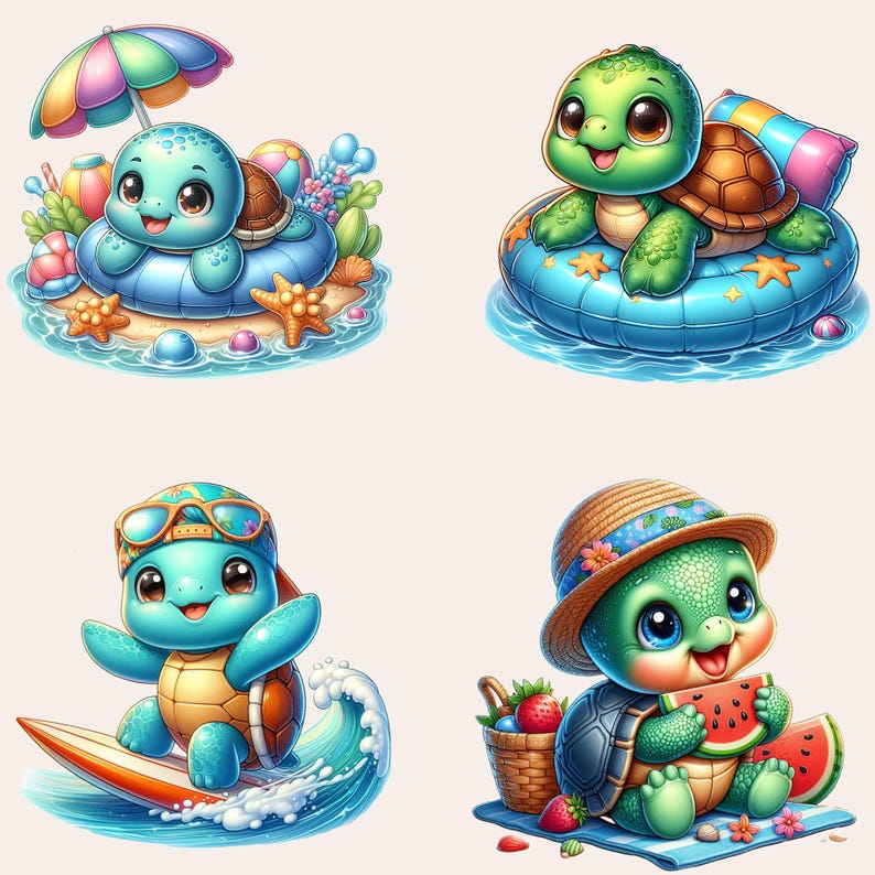 20 Summer Baby Turtle Clipart, Beach Turtle Clipart, Cute Sea Turtle ...