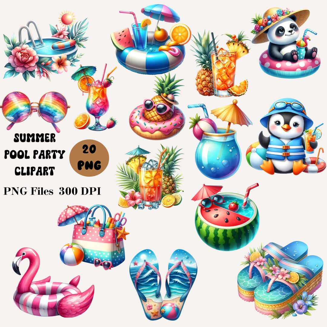 20 Pool Party Clipart, Summer Beach Clipart, Summer Pool Party PNG ...
