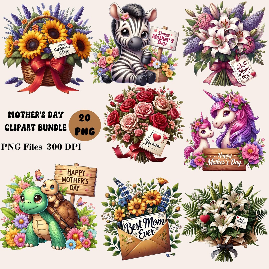 20 Mother's Day Clipart Bundle, Best Mom Ever Clipart, Mother's Day ...