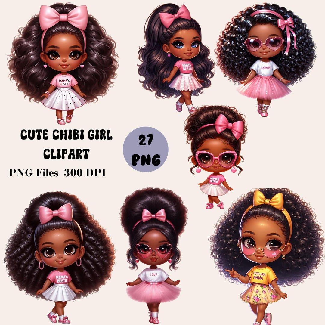 27 Afro American Chibi Girl Clipart, Chibi Girl Clipart, Black Girl ...