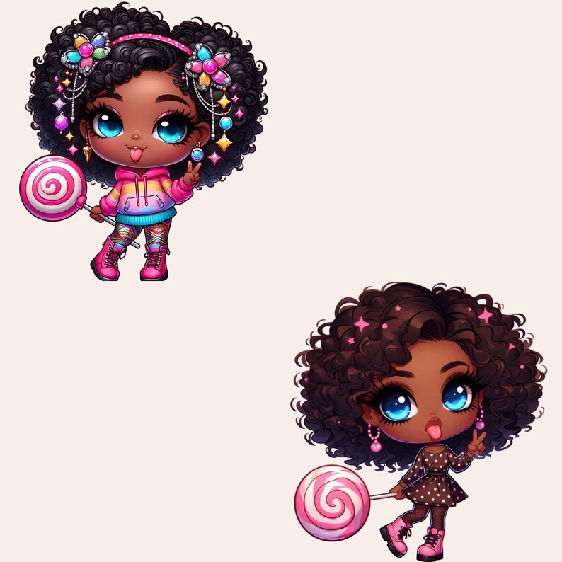 19 Black Chibi Girl Clipart, Cute Chibi Girl PNG, Afro American Chibi ...