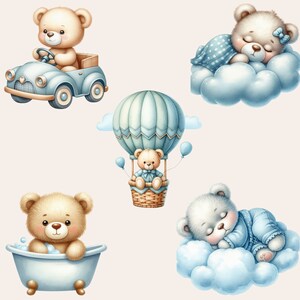 32 Watercolor Teddy Bear Clipart, Cute Teddy Bear PNG Bundle, Sleeping ...