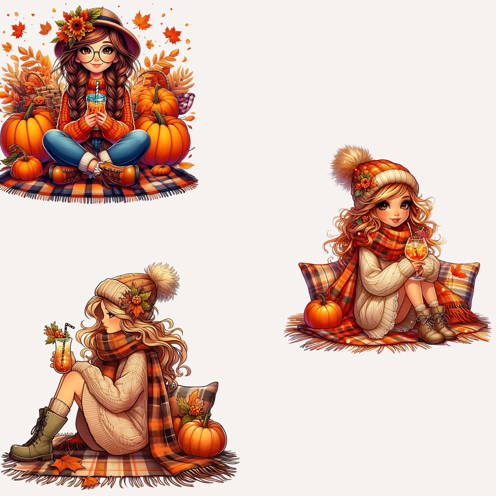 16 Fall Girl Clipart, Cute Autumn Girl PNG, Cozy Fall Clipart, Autumn ...