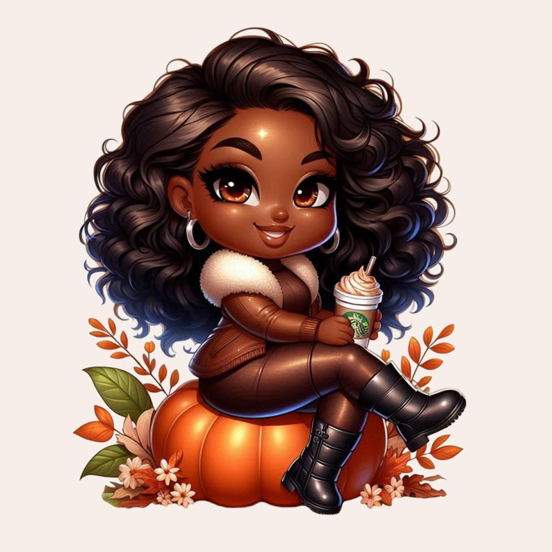 16 Autumn Chibi Girl Clipart, Chibi Black Girl Clipart, Afro American ...