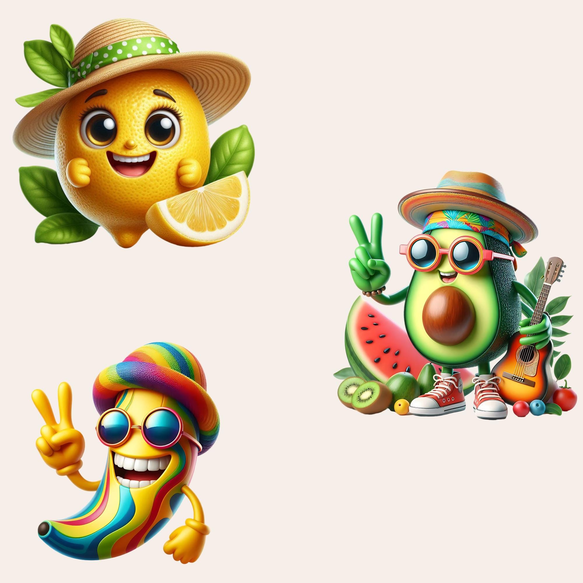 16 Funny Fruits Clipart, Summer Fruits Clipart, Summer Fruits Graphics ...