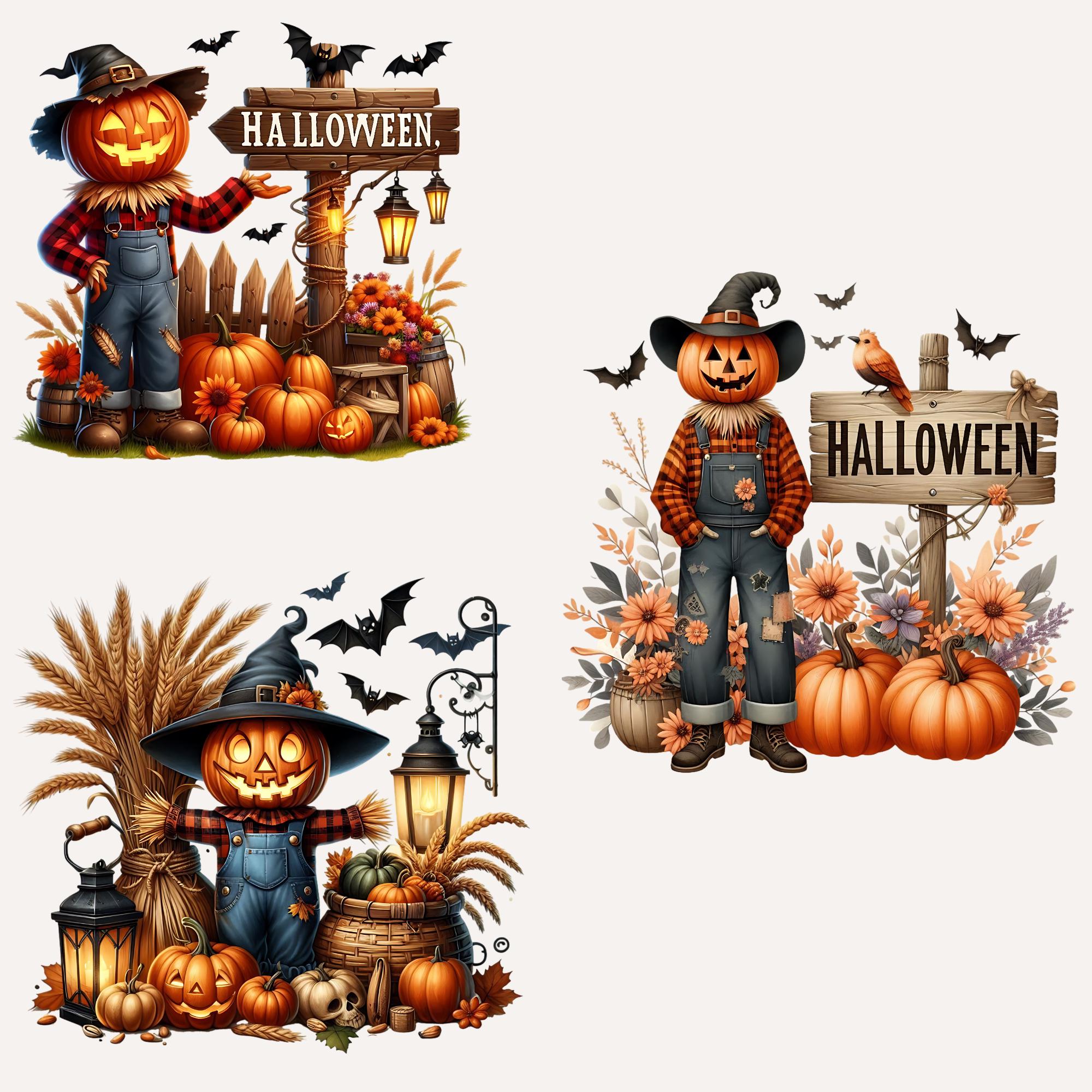 24 Halloween Scarecrow Clipart, Cute Scarecrows Clipart, Halloween PNG ...