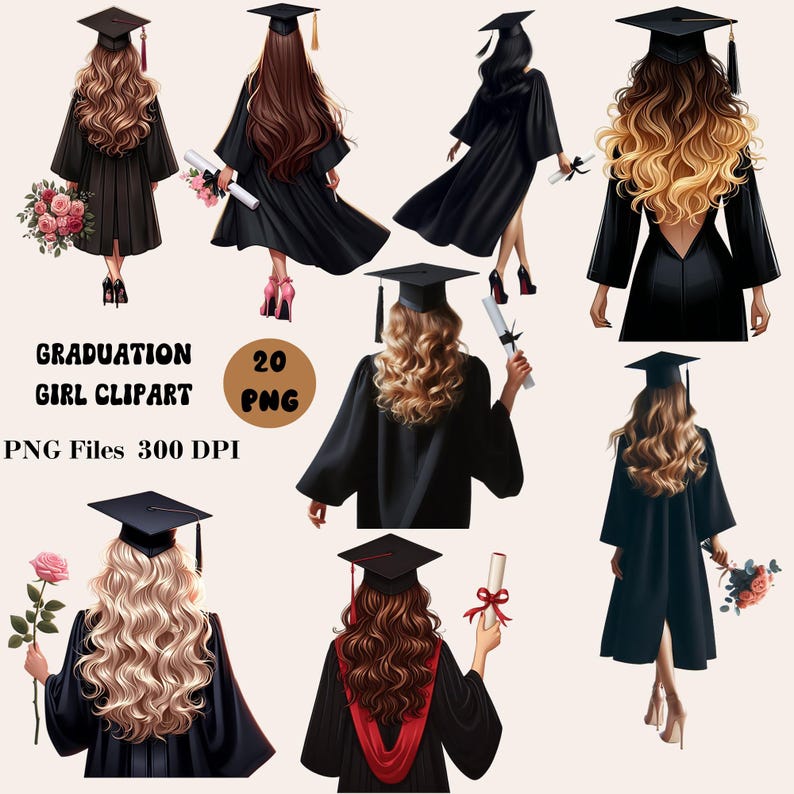 20 Graduation Girl Clipart Bundle, Female Graduate Illustrations ...