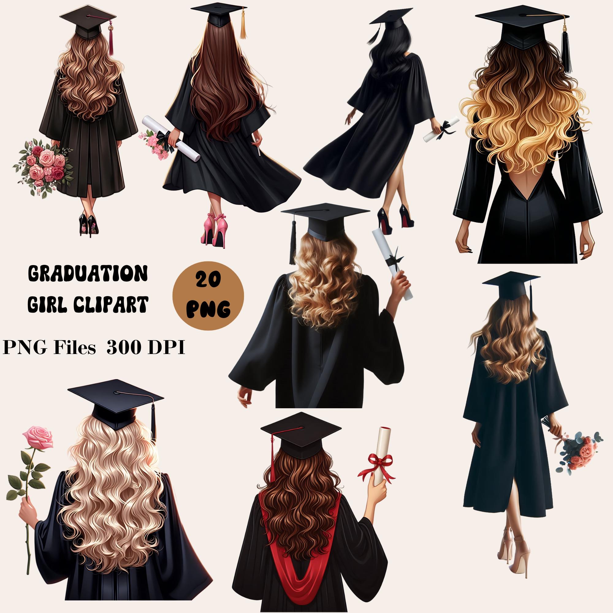 20 Graduation Girl Clipart Bundle, Female Graduate Illustrations ...