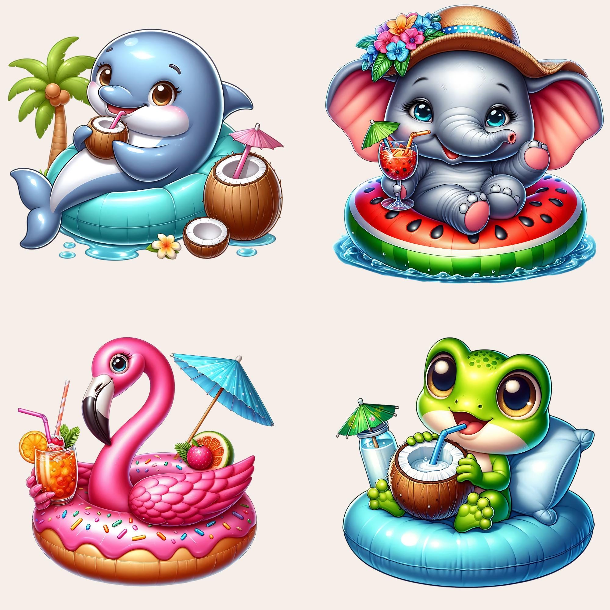 23 Summer Beach Animals Clipart, Cute Summer Animals Clipart, Summer ...