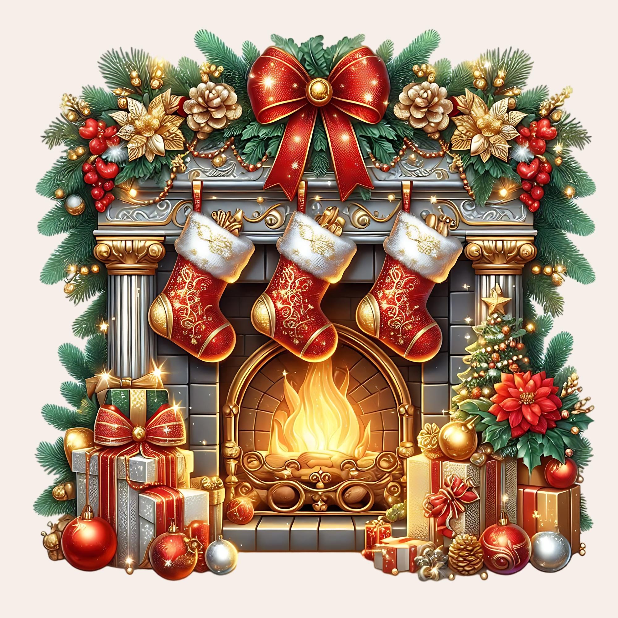 18 Christmas Fireplace Clipart, Christmas Decoration Clipart, Cozy ...