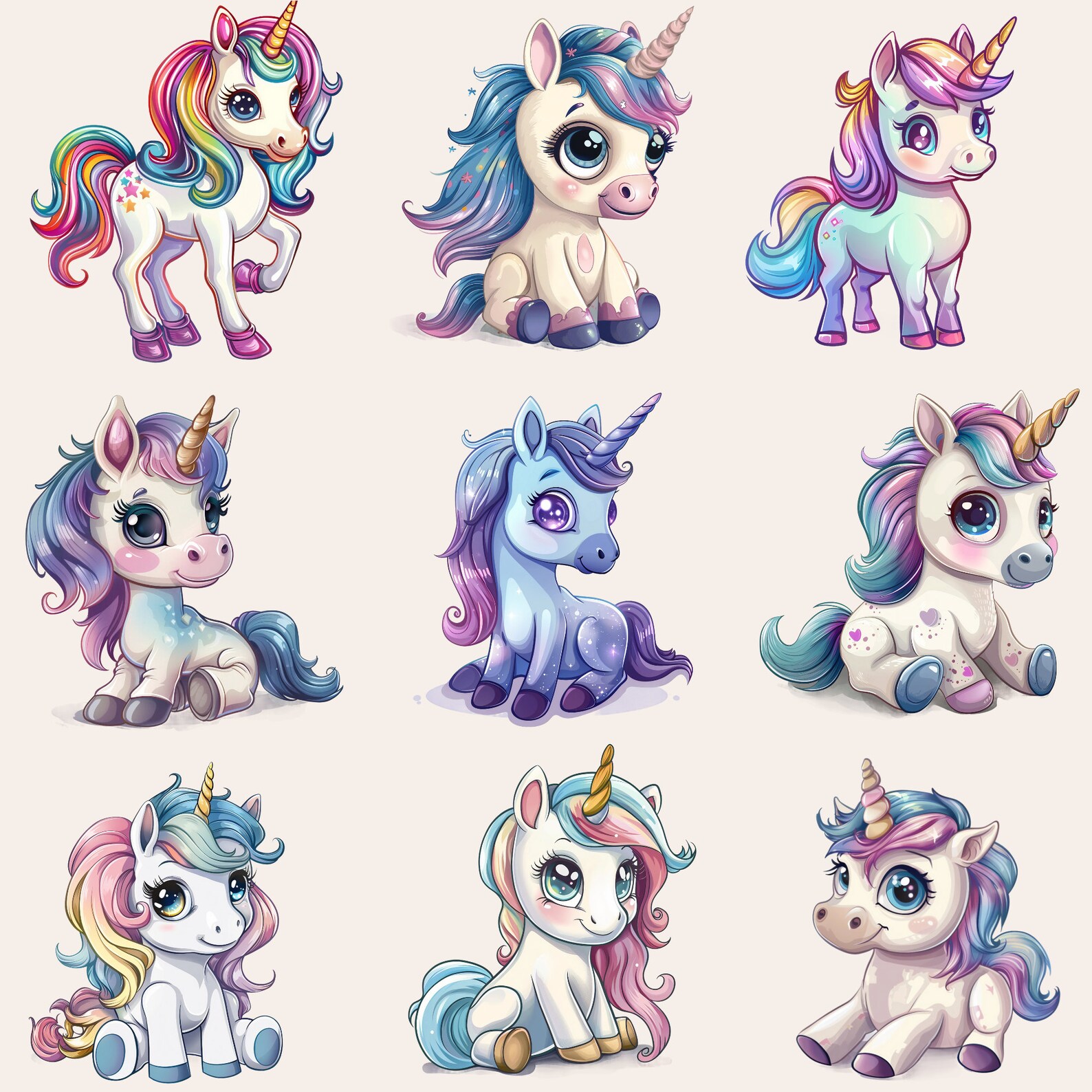 33 Baby Unicorn Clipart Bundle, Unicorn PNG Bundle, Rainbow Unicorn ...