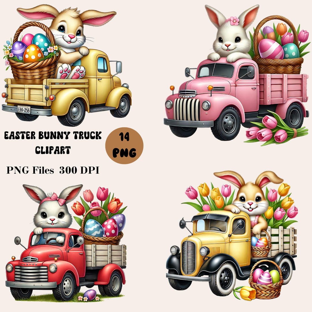 14 Easter Bunny Truck Clipart, Easter Bunny With Eggs Clipart, Easter ...