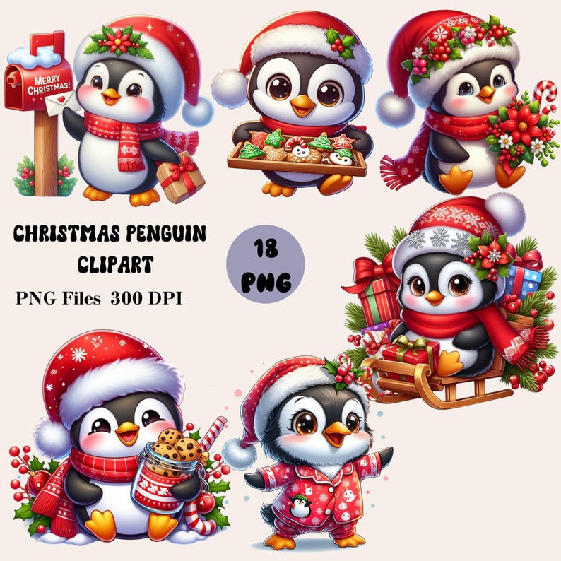 18 Winter Penguin Clipart, Christmas Penguin PNG, Cute Penguin Clipart ...