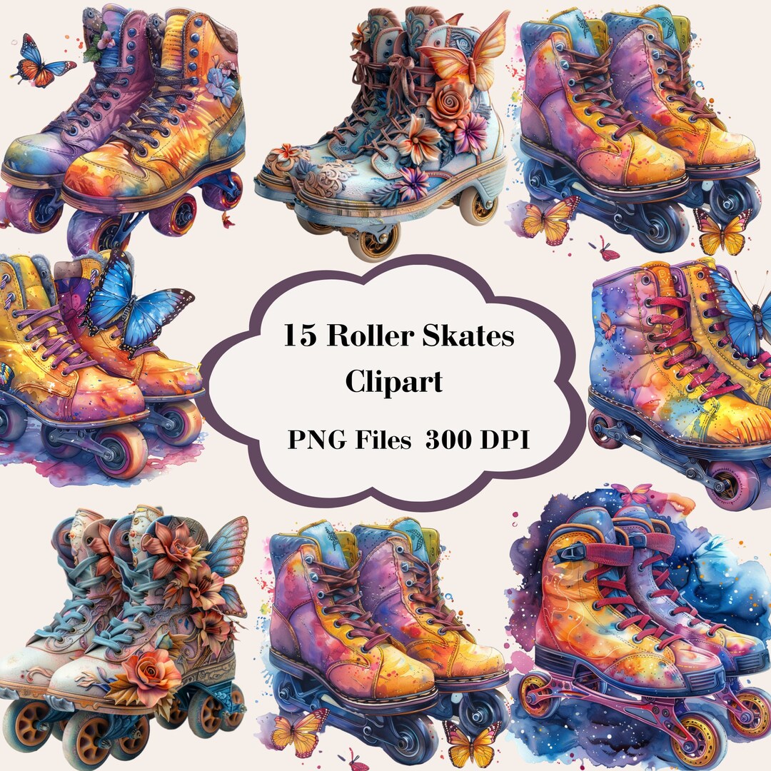 15 Roller Skates Clipart, Floral Boots Clip Art, Skater Girl Graphics ...