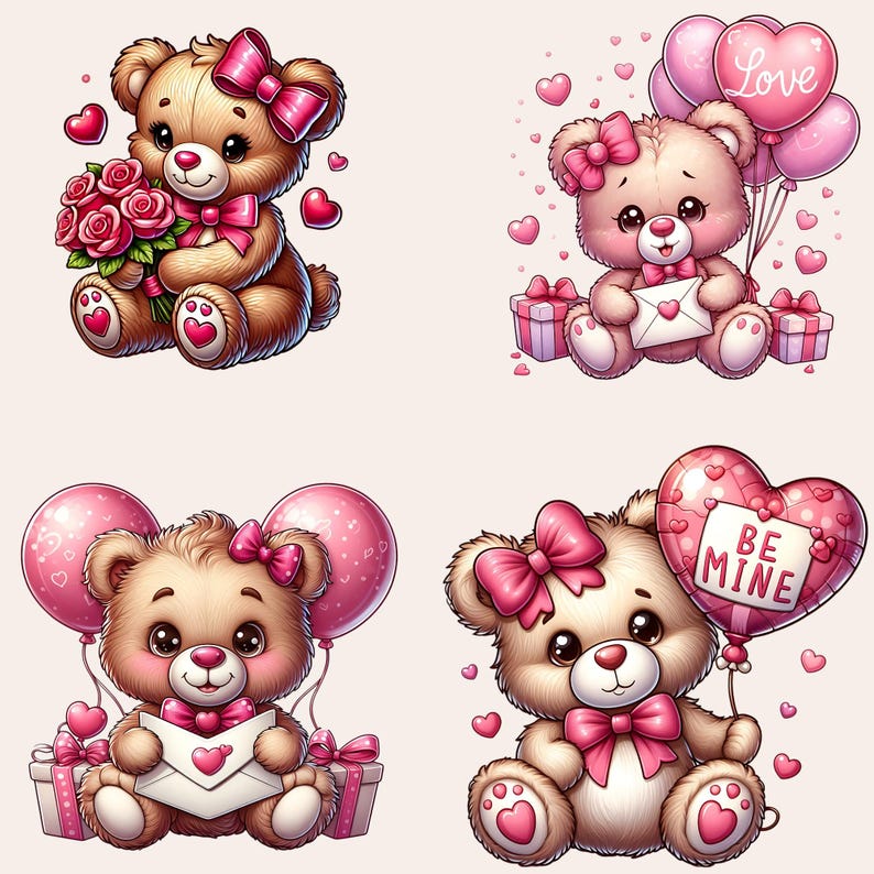 21 Valentine's Teddy Bear Clipart, Pink Valentines Tedy Bear PNG, Love ...