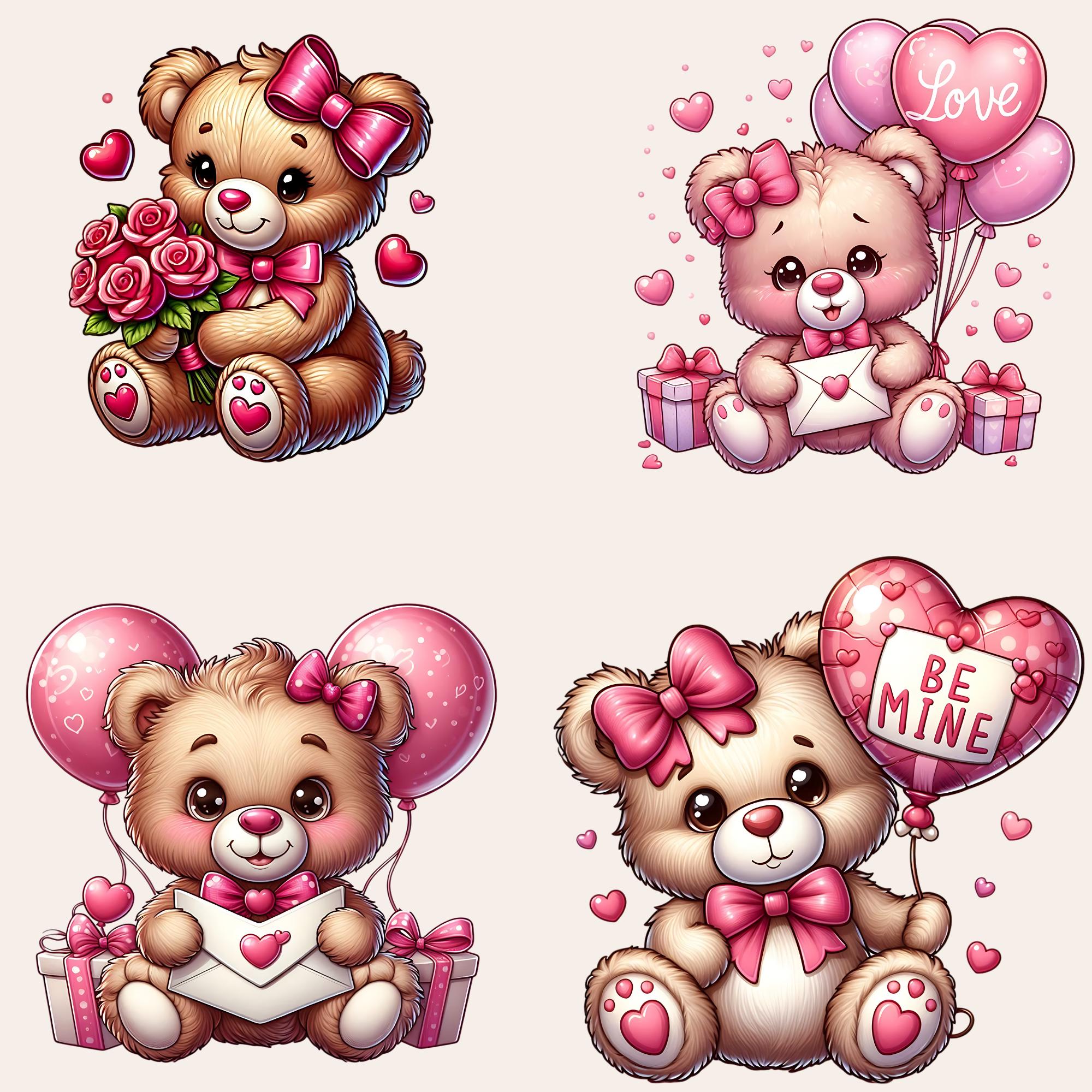 21 Valentine's Teddy Bear Clipart, Pink Valentines Tedy Bear PNG, Love ...