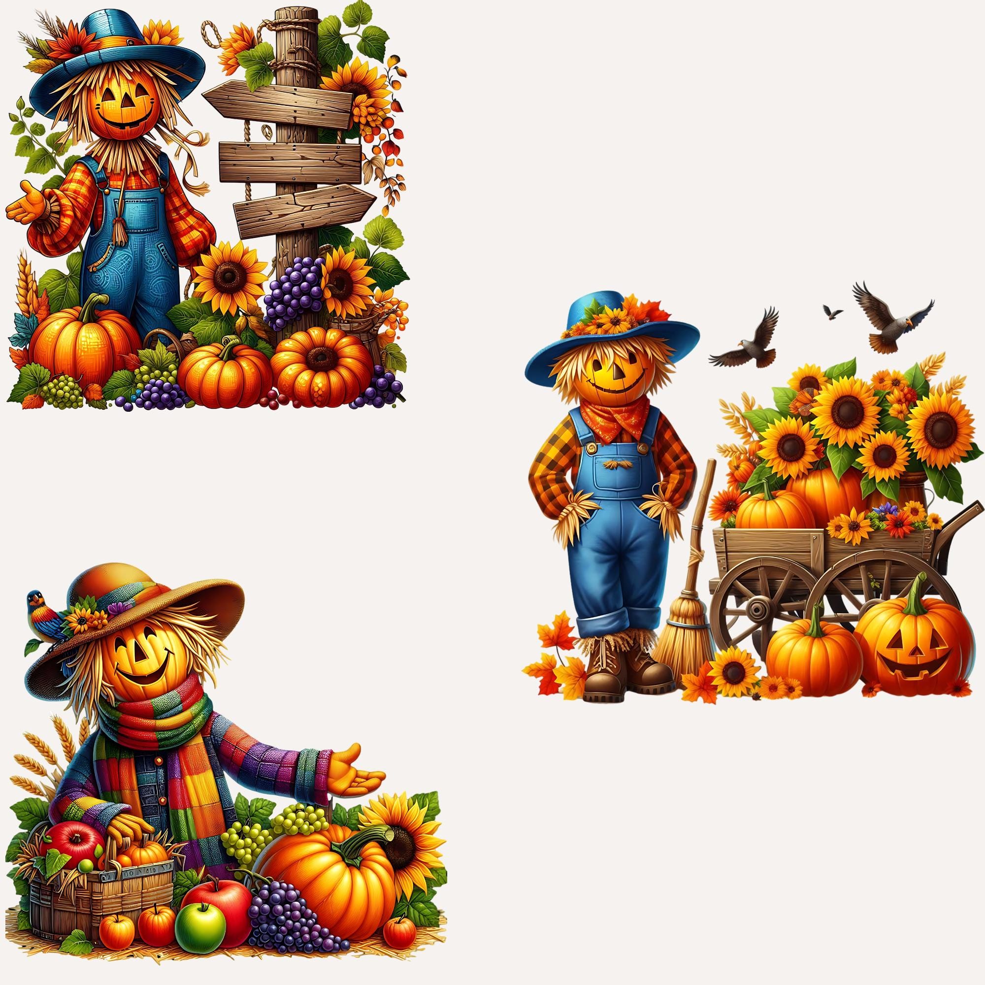 20 Autumn Scarecrow Clipart, Fall Scarecrow PNG Bundle, Charming ...