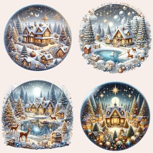 24 Round Christmas Landscape Clipart, Christmas Scene Clipart, Winter ...