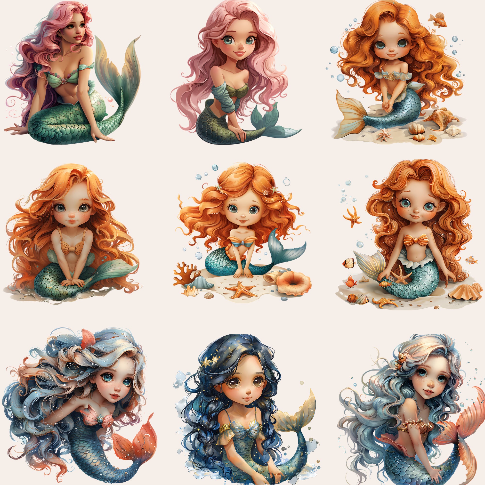 52 Little Mermaid Clipart, Mermaid Clipart PNG, Mermaid Clipart Bundle ...