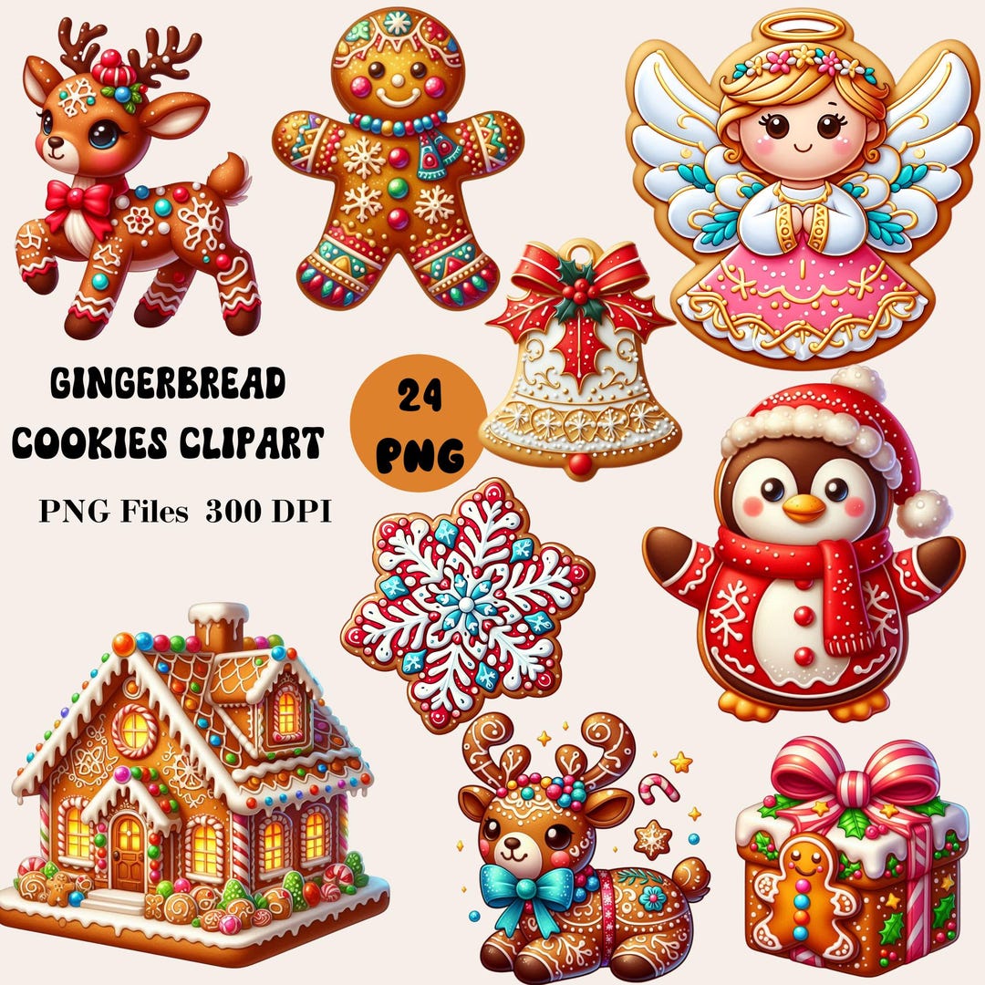 24 Gingerbread Christmas Cookies Clipart, Gingerbread Man Clipart ...