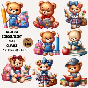 15 Back to School Teddy Bear Clipart, School Bear PNG, Back to School ...