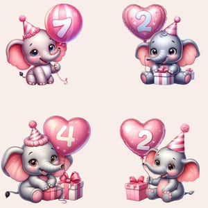 23 Birthday Elephant Clipart, Pink Elephant Clipart, Cute Elephant With ...