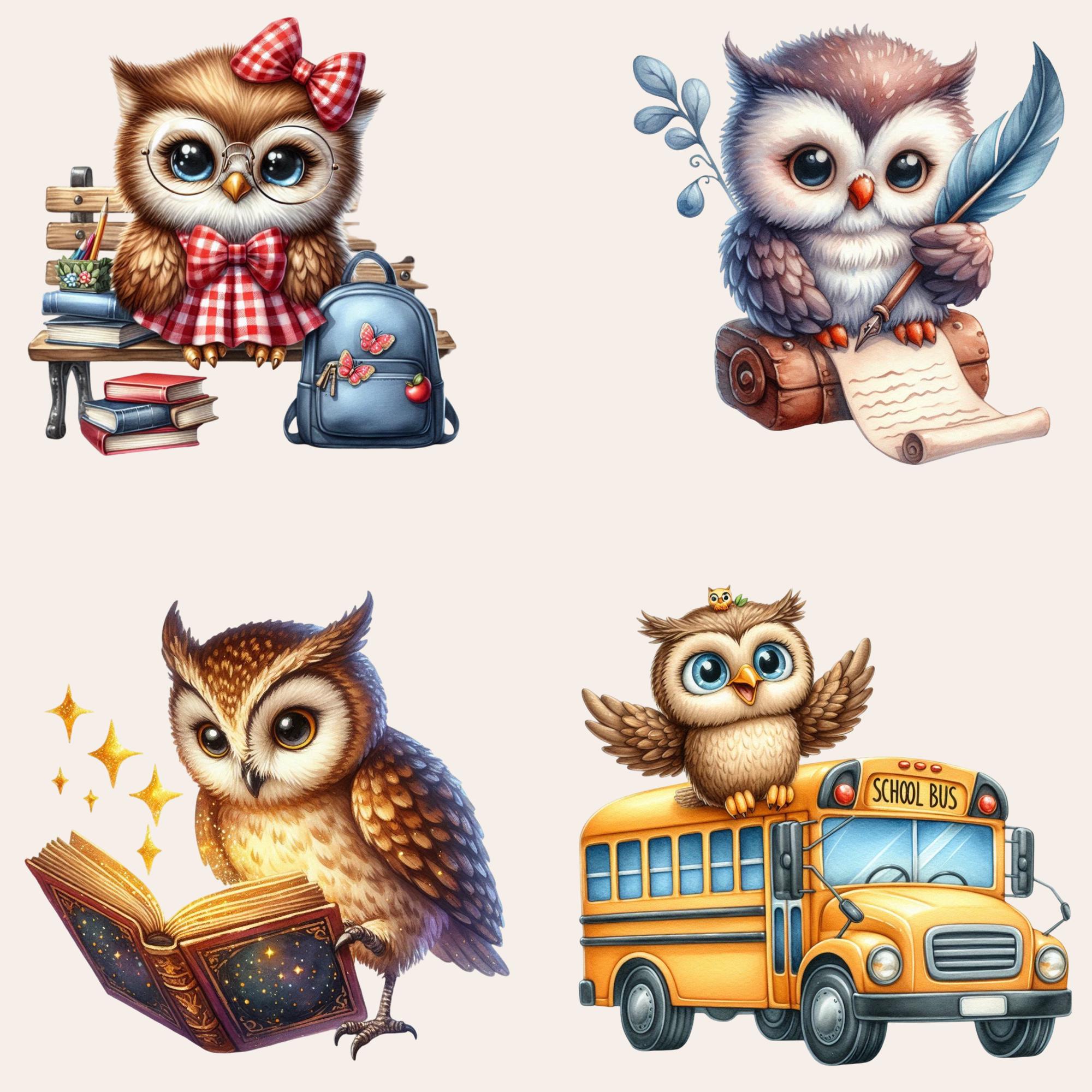 21 Back to School Owl Clipart, Cute School Owl Clipart, Educational Owl ...