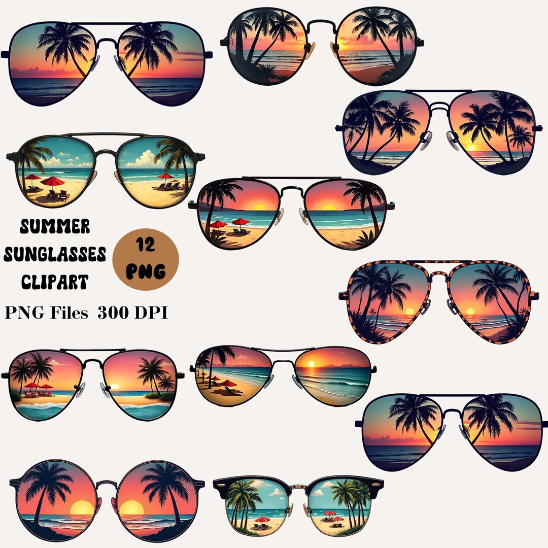 12 Summer Sunglasses Clipart, Beach Sunglasses Clipart, Reflective ...