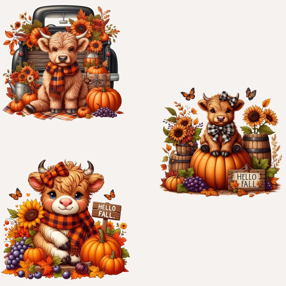12 Autumn Highland Cow Clipart, Hello Fall Highland Cow Clipart ...