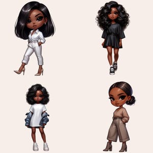 27 Black Chibi Girl Clipart, Afro American Chibi Girl Clipart, Chibi ...