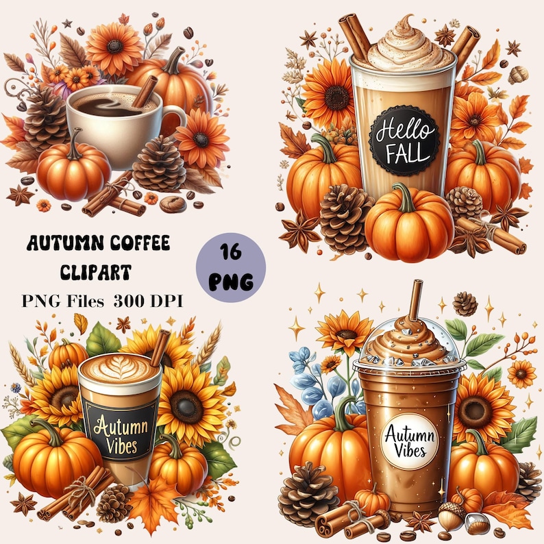 16 Autumn Coffee Clipart, Hello Fall Ice Coffee PNG, Fall Coffee PNG ...