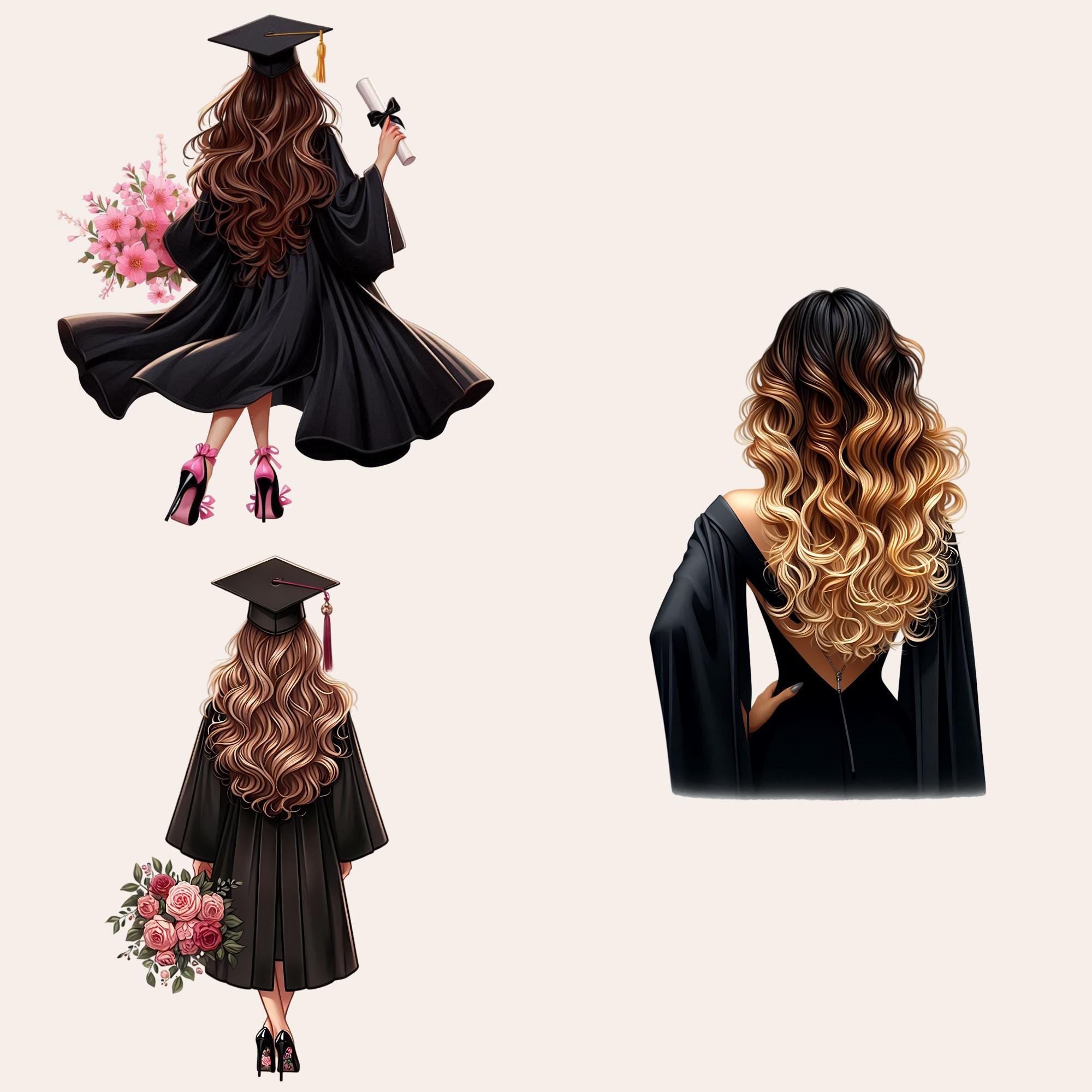 20 Graduation Girl Clipart Bundle, Female Graduate Illustrations ...