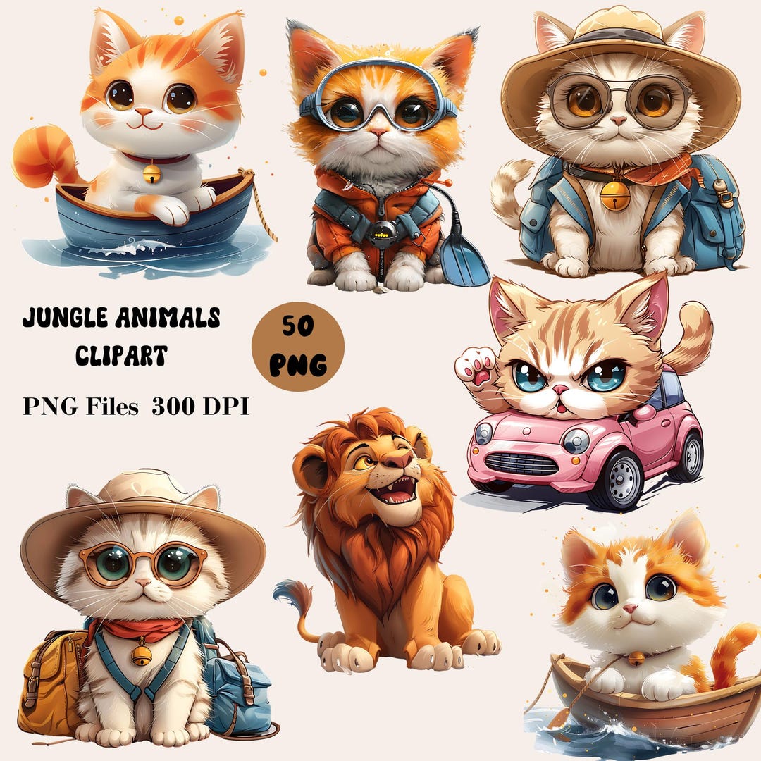 50 Jungle Animals Clipart Bundle, Safari Animals PNG, Animals in Jungle ...