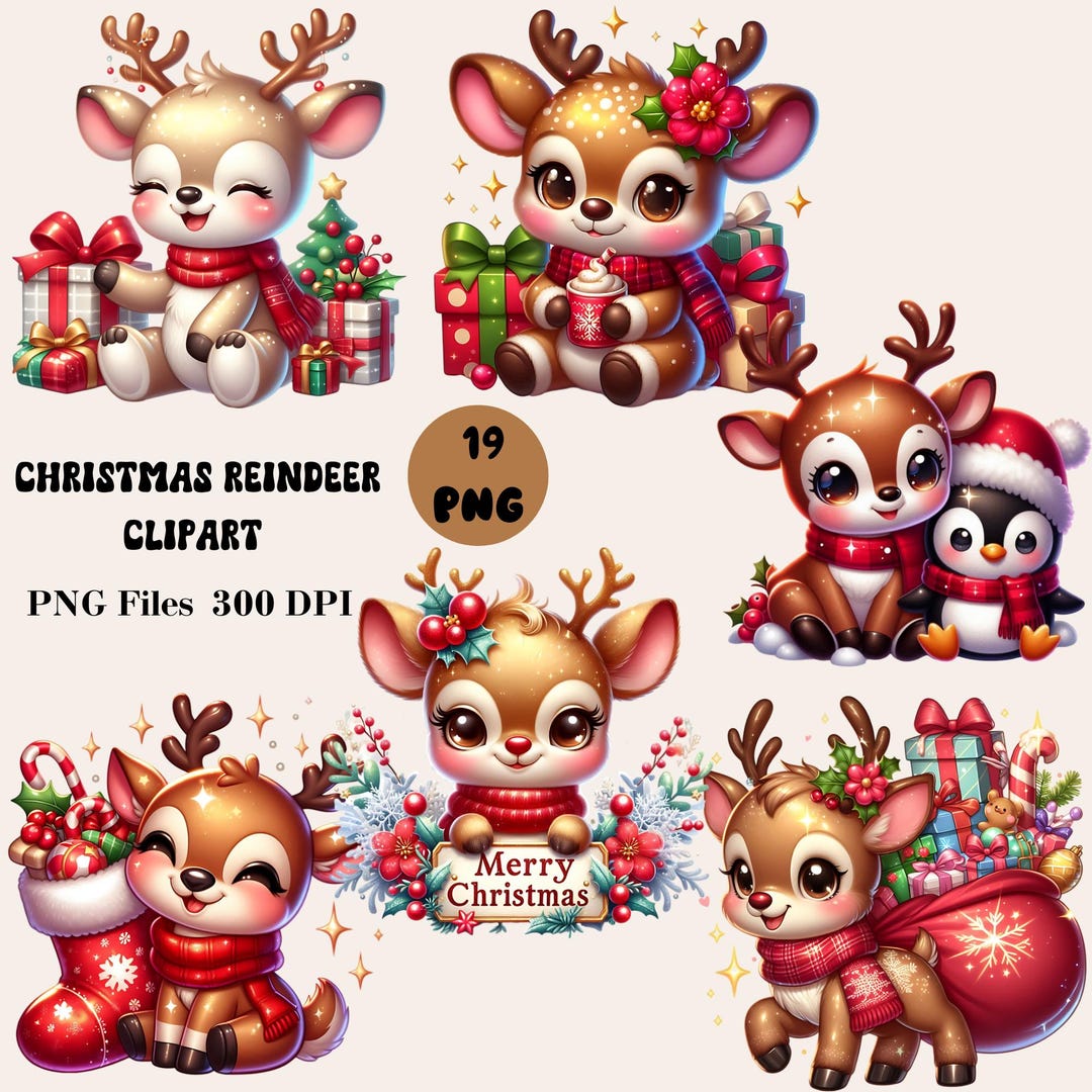 19 Christmas Reindeer Clipart, Cute Christmas Reindeer PNG, Reindeer ...
