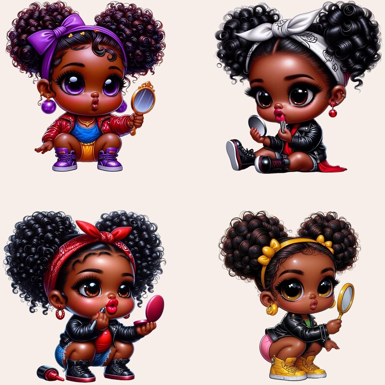 25 Cute Chibi Girl Clipart, Black Chibi Girl Clipart, Afro American ...
